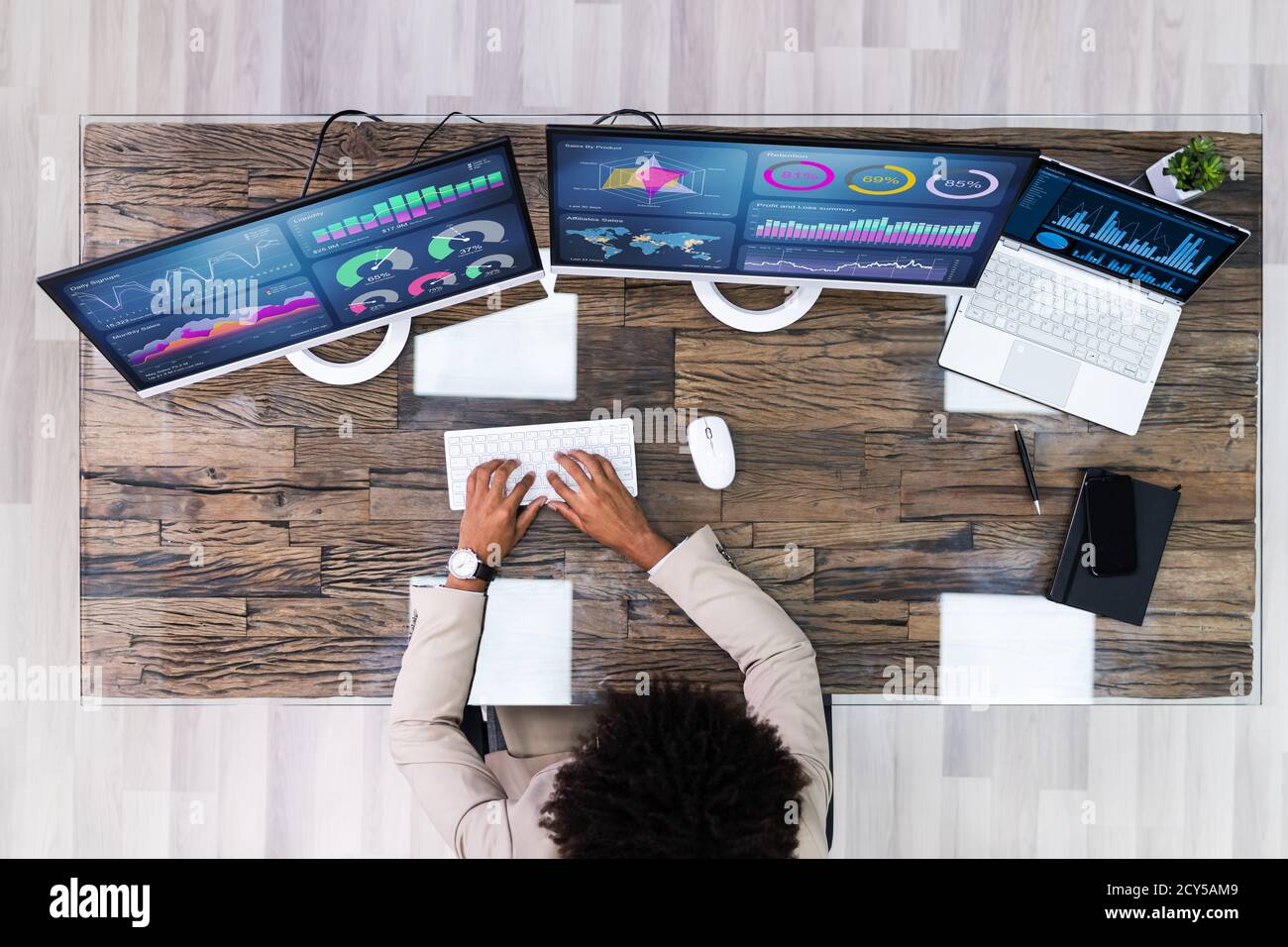 Business Data Analyst Using Computer. African American Advisor Stock ...