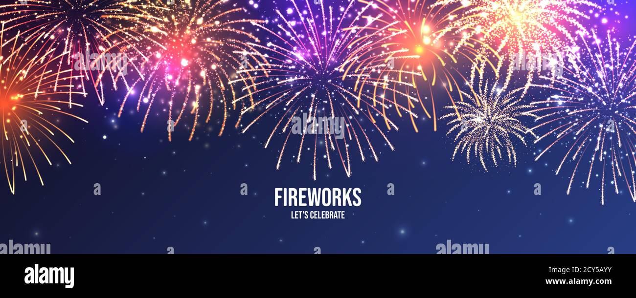 Festive fireworks. Realistic colorful firework. Christmas or New Year ...