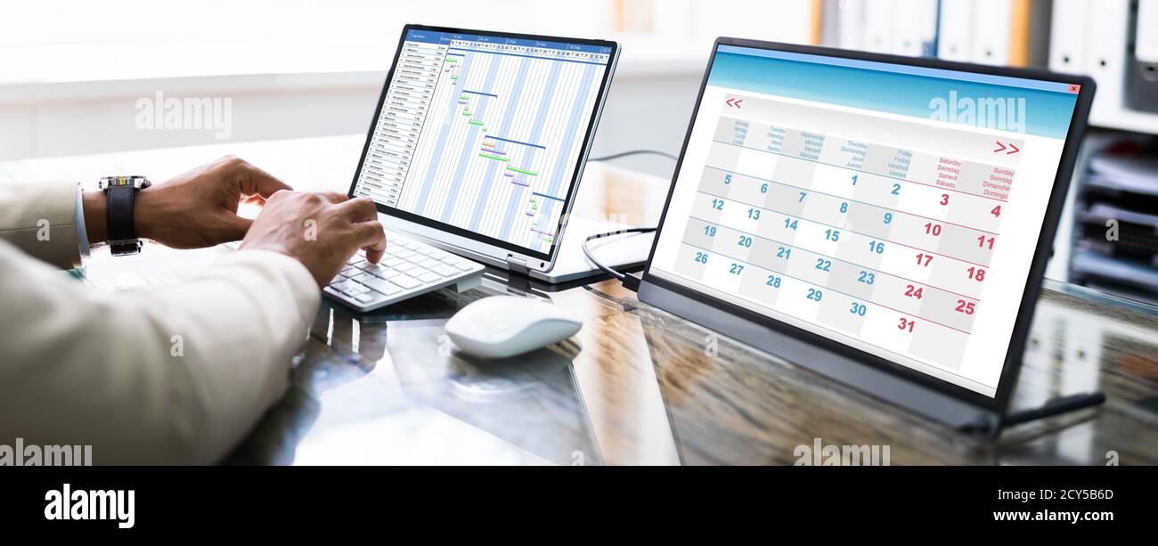 Gantt Schedule Plan On Laptop Screen In Office Stock Photo - Alamy