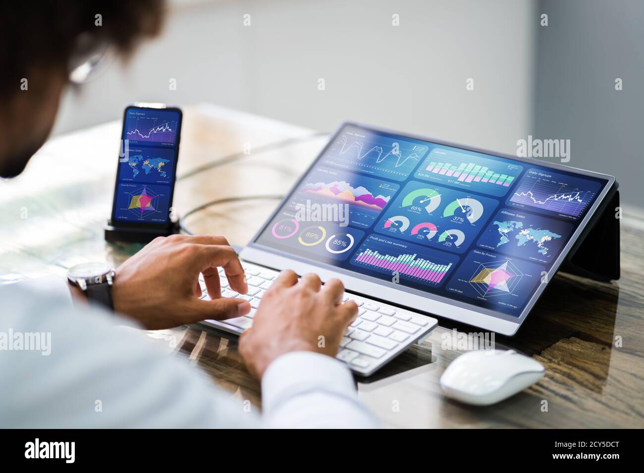 Financial Data Analytics On Mobile Phone With External Screen Stock ...