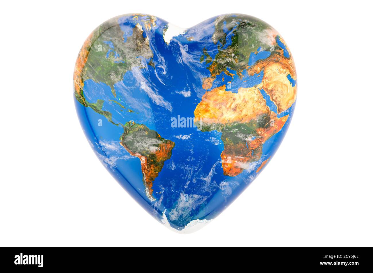 Heart with Earth map texture, 3D rendering isolated on white background ...