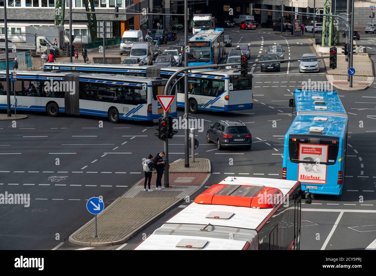 Wuppertal, intersection at the central bus station, at the main station, WSW buses, right next ...