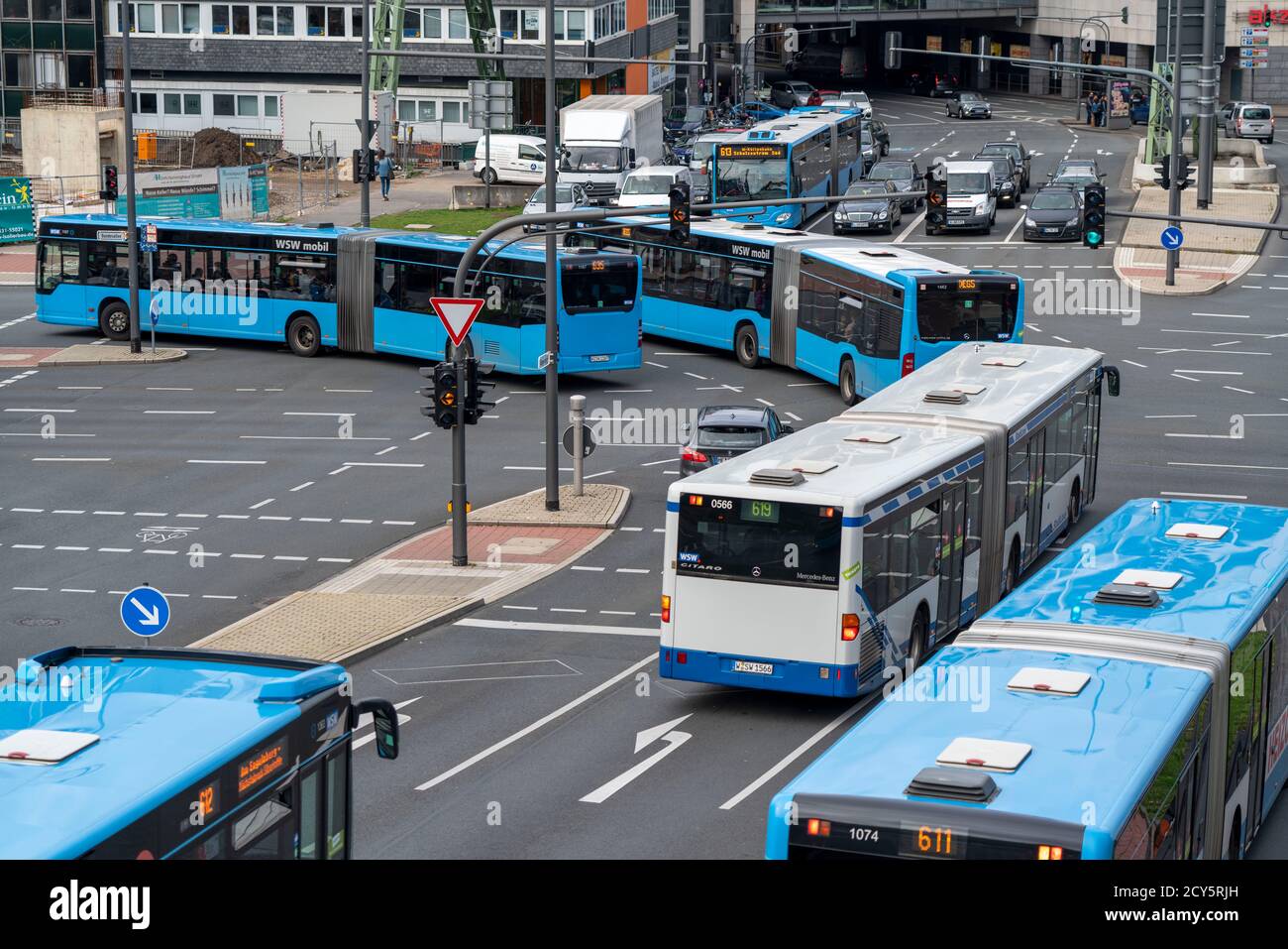 Wuppertal, intersection at the central bus station, at the main station, WSW buses, right next ...