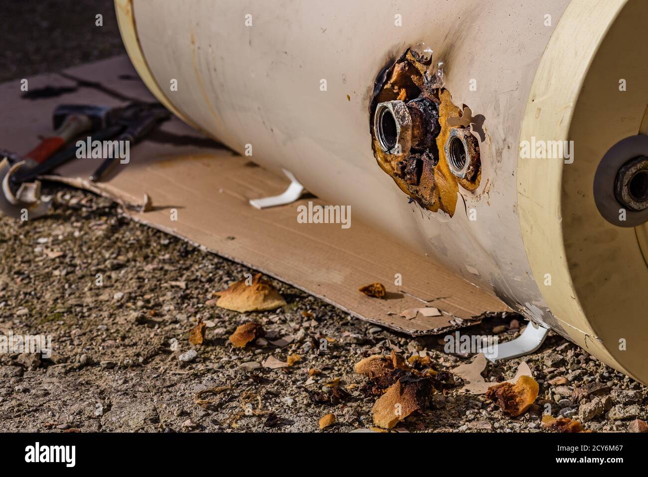 replacement of damaged boiler with a new one Stock Photo - Alamy