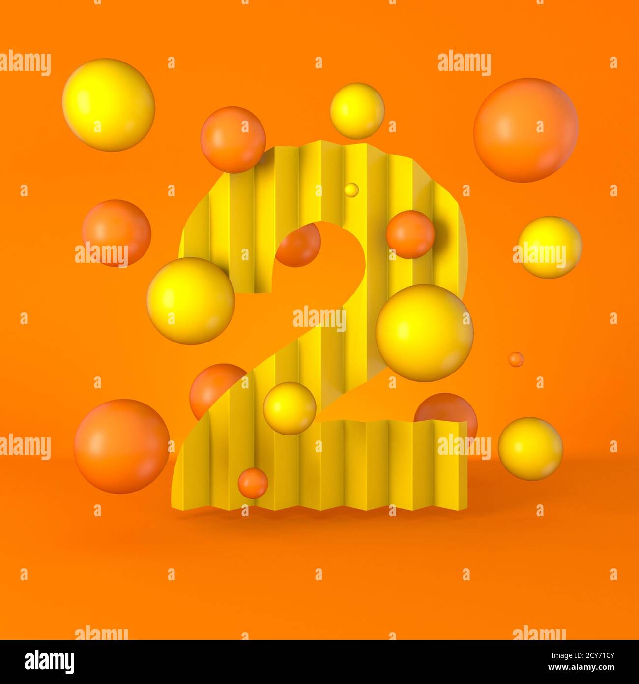 Warm minimal yellow sparkling font Number 2 TWO 3D render illustration ...
