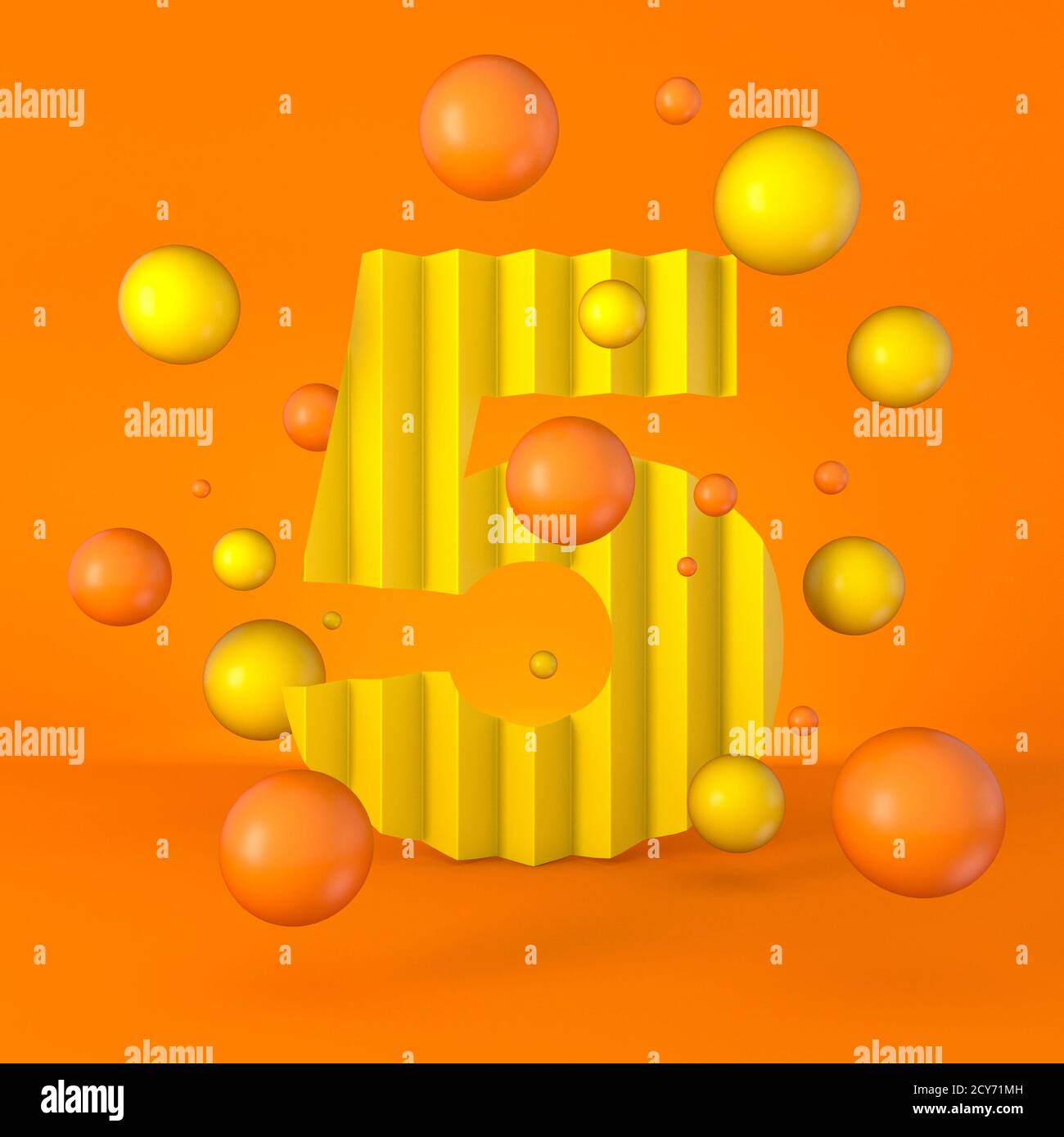 Warm minimal yellow sparkling font Number 5 FIVE 3D render illustration ...