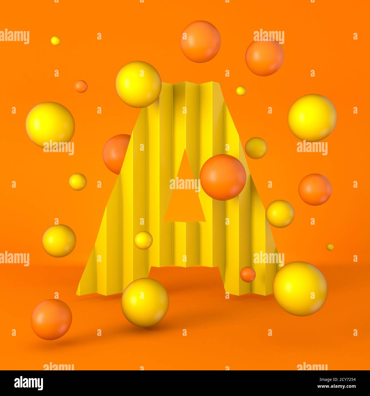 Warm minimal yellow sparkling font Letter A 3D render illustration ...