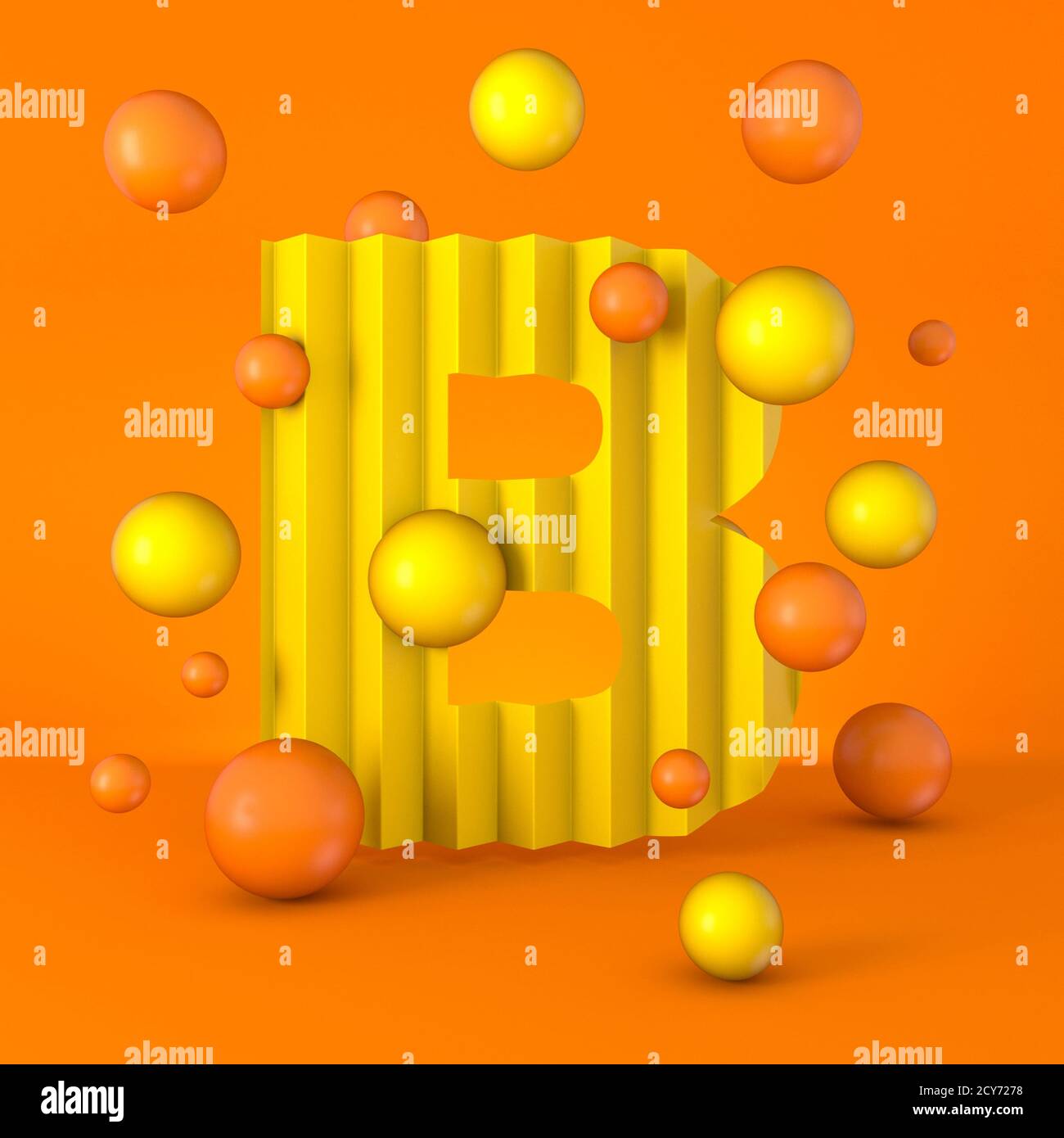 Warm minimal yellow sparkling font Letter B 3D render illustration ...