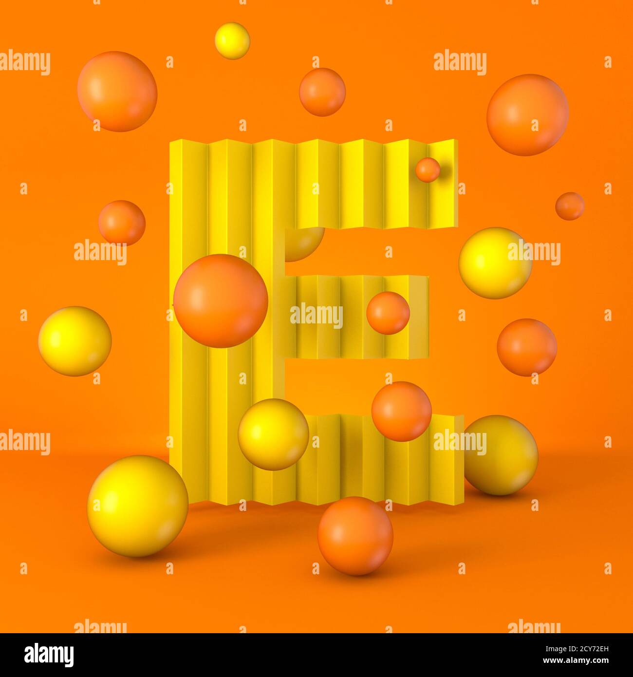 Warm minimal yellow sparkling font Letter E 3D render illustration ...