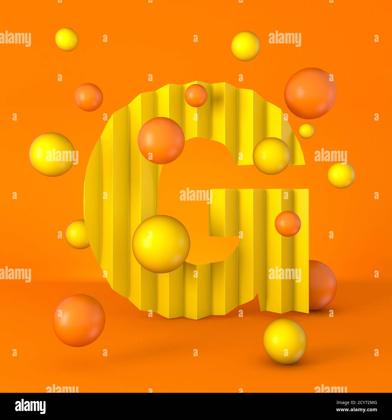Warm minimal yellow sparkling font Letter G 3D render illustration ...