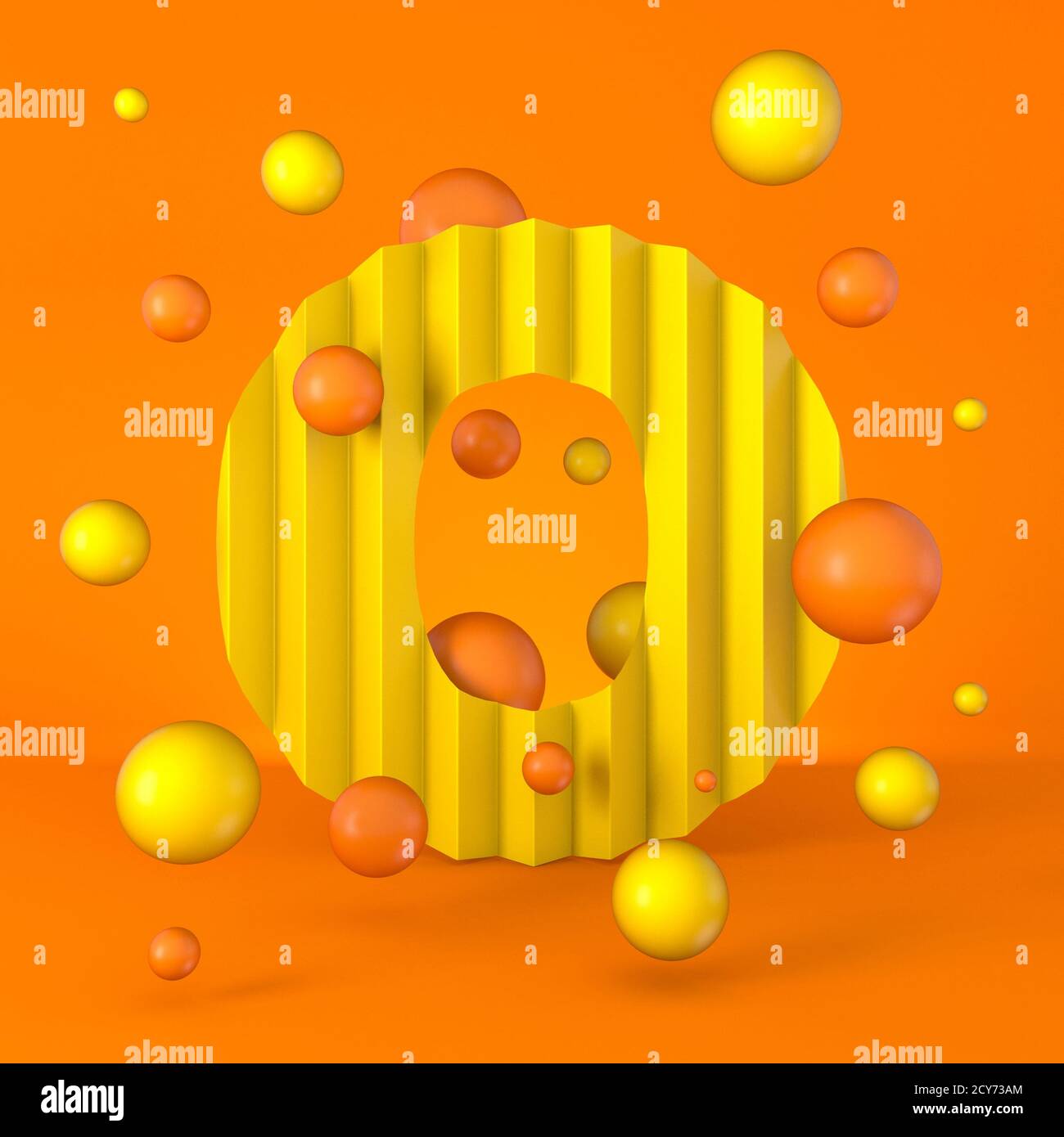Warm minimal yellow sparkling font Letter O 3D render illustration ...
