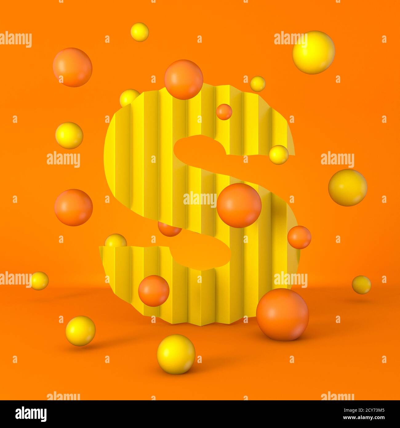 Warm minimal yellow sparkling font Letter S 3D render illustration ...