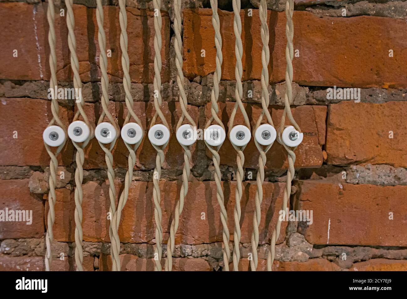 retro old design imitation of electric fuses with electric wires on a ...