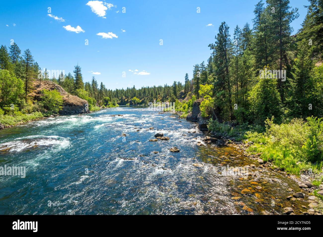 The Spokane River running through the rural Riverside State Park in the ...