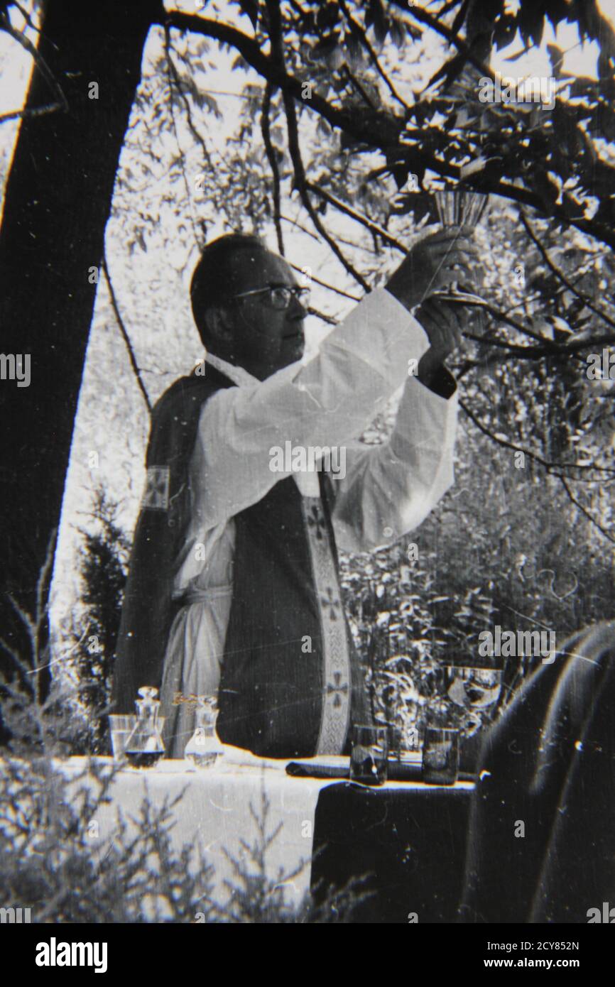 Fine 1970s vintage black and white photography of a Catholic priest ...