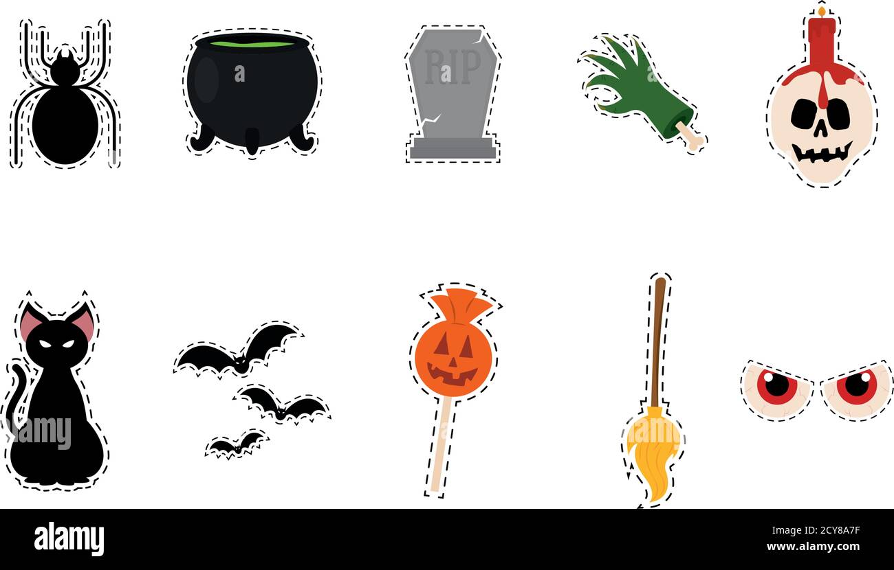 Isolated set halloween october scary icon sticker- Vector Stock Vector ...