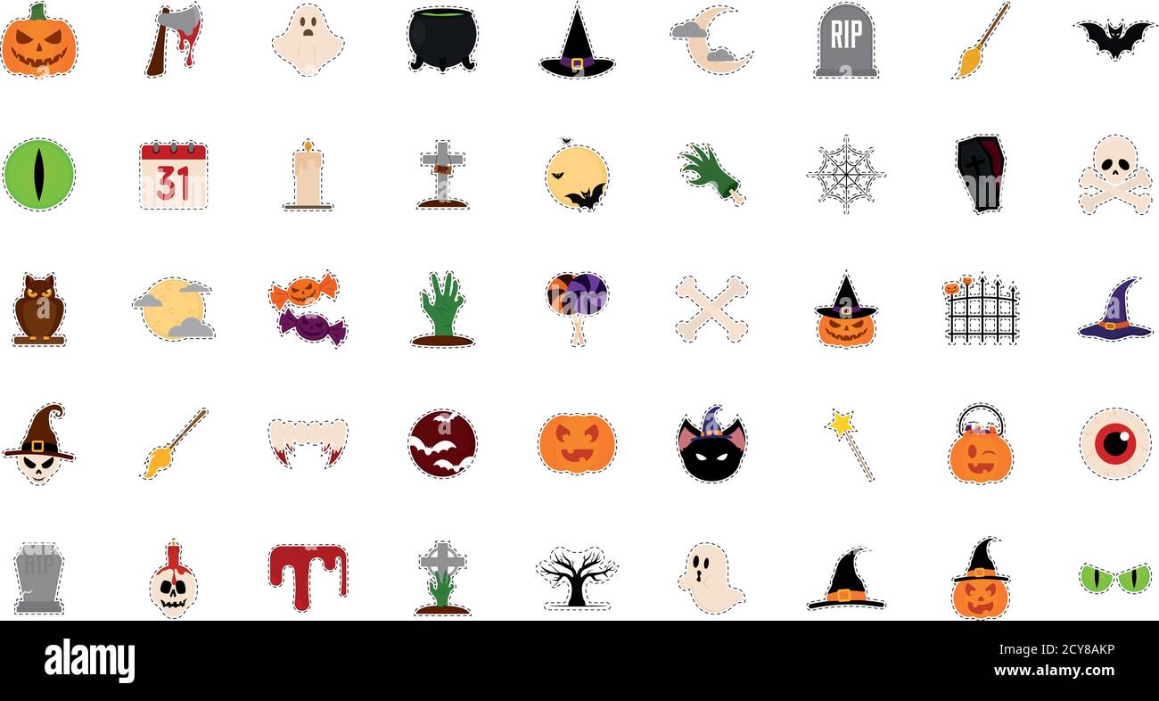 Isolated set halloween october scary icon sticker- Vector Stock Vector ...