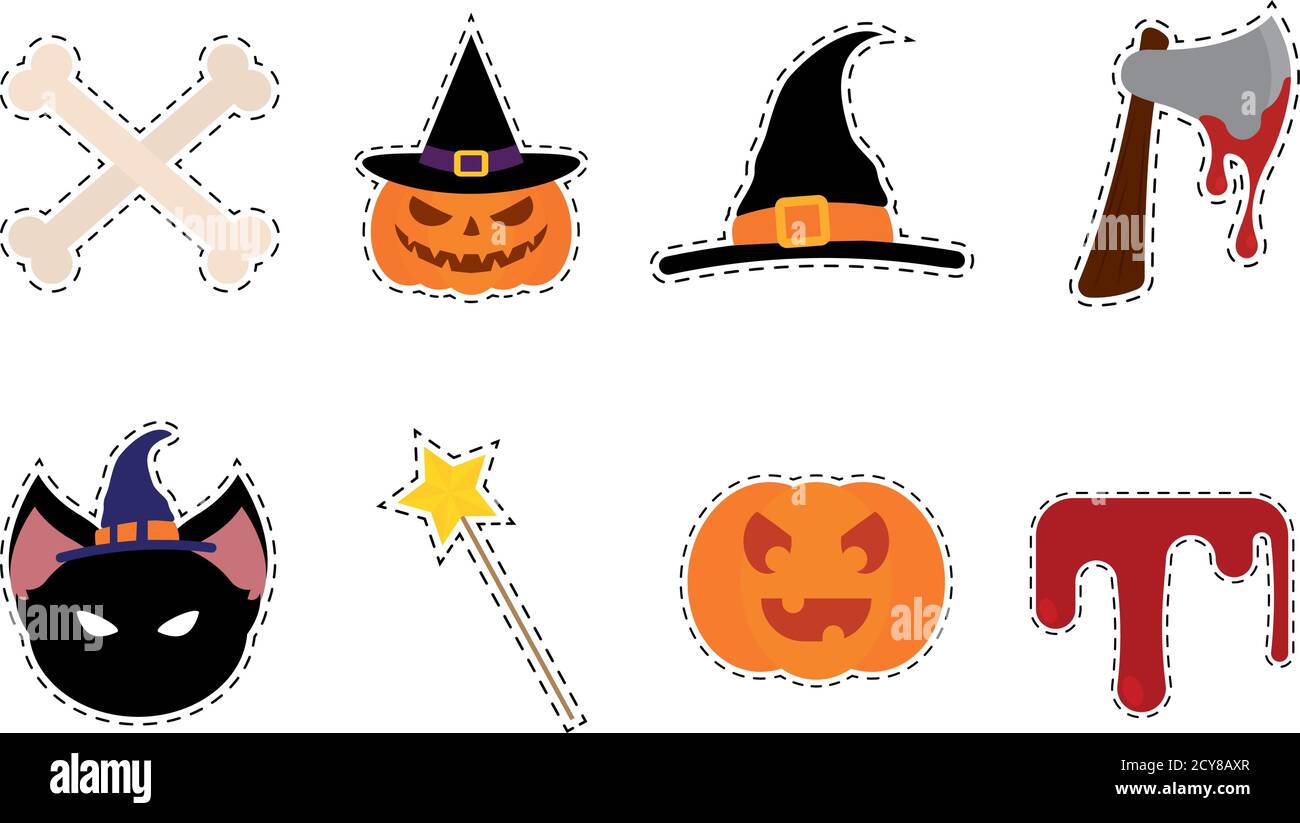 Isolated set halloween october scary icon sticker- Vector Stock Vector ...