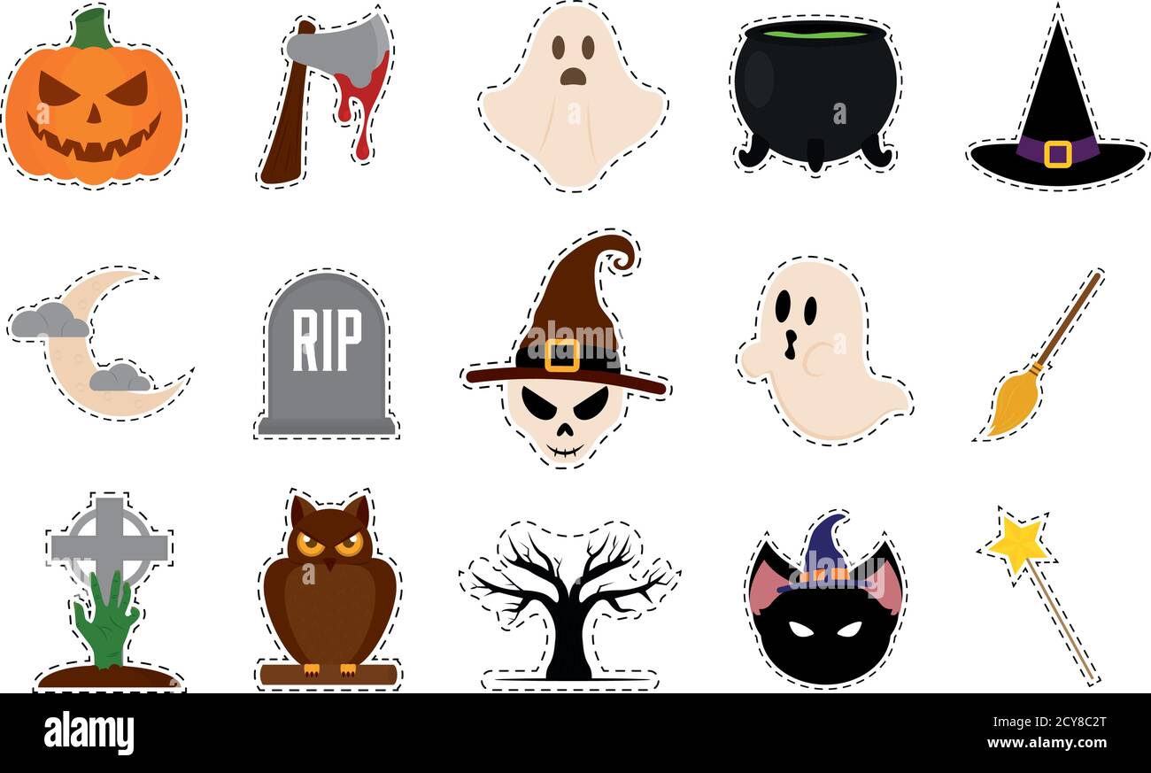 Isolated set halloween october scary icon sticker- Vector Stock Vector ...