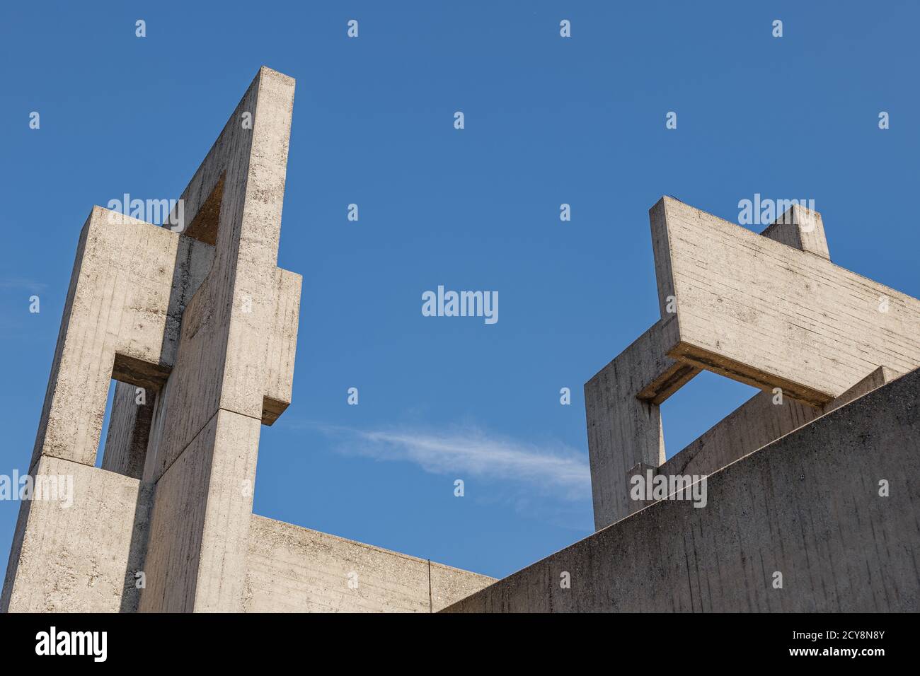 Weird, strange and unique abstract shape and form of concrete Brutalist ...