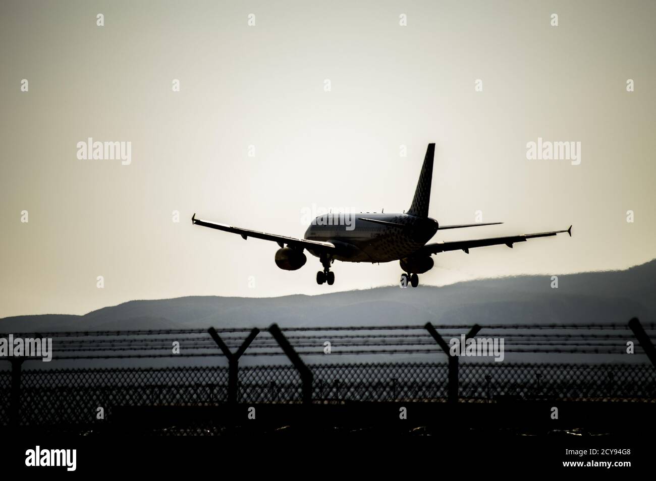 Plane in flight at sunlight Stock Photo - Alamy