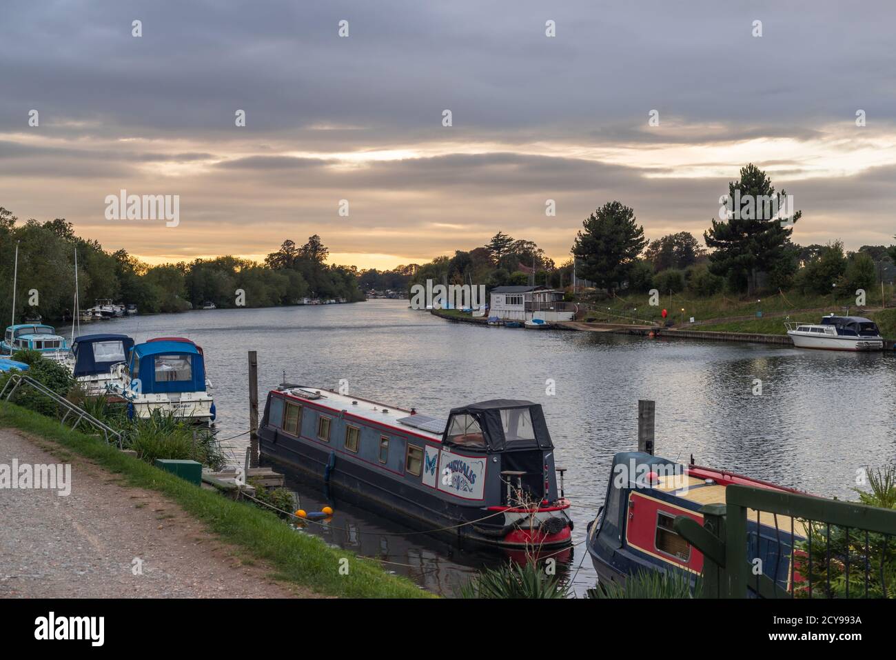 Sunset view across the Thames to PLatt's Eyot island in Hampton West ...