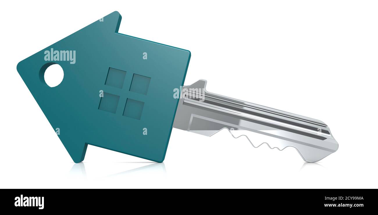 Blue house key isolated with white background, 3D rendering Stock Photo ...