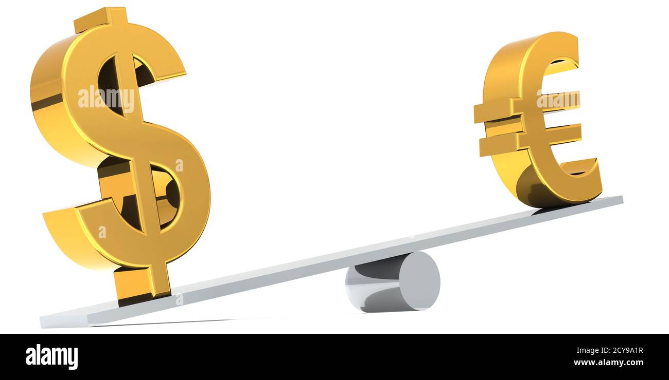 Dollar and euro sign on the balance bar, 3D rendering Stock Photo - Alamy