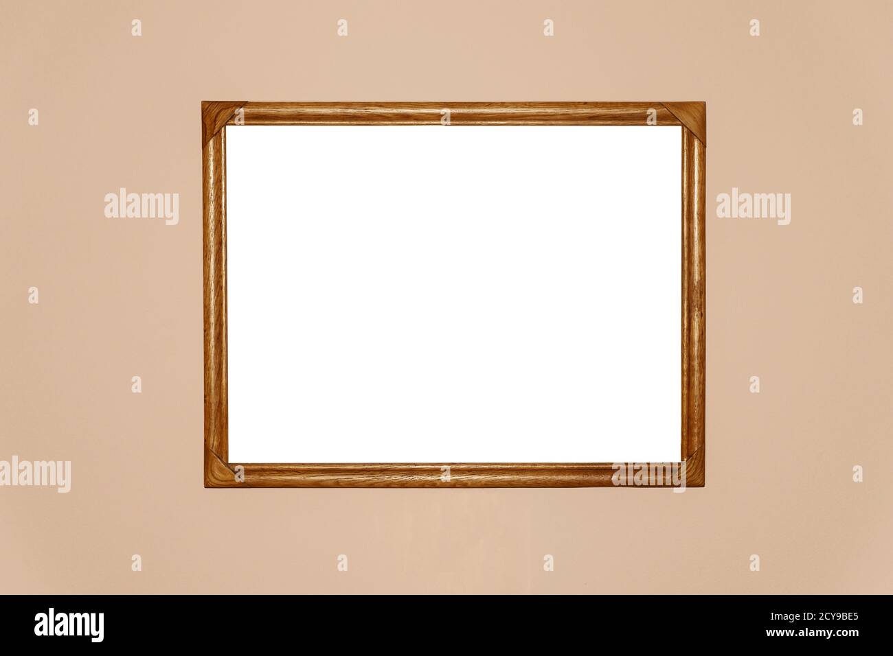 Wooden frame on beige textured background. Mockup Stock Photo - Alamy