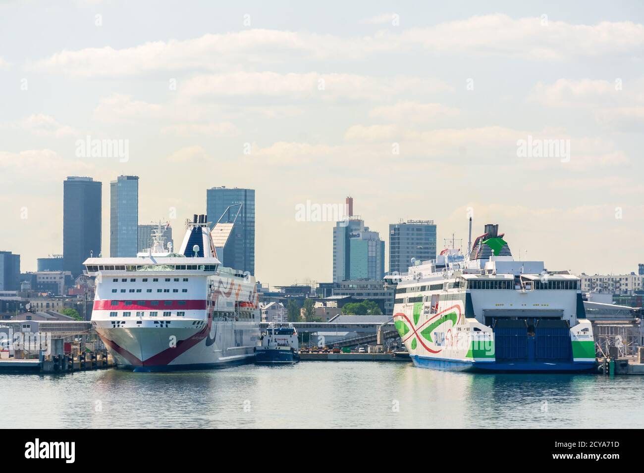 Two ferries at dock at passenger terminal in Tallinn Estonia Stock ...