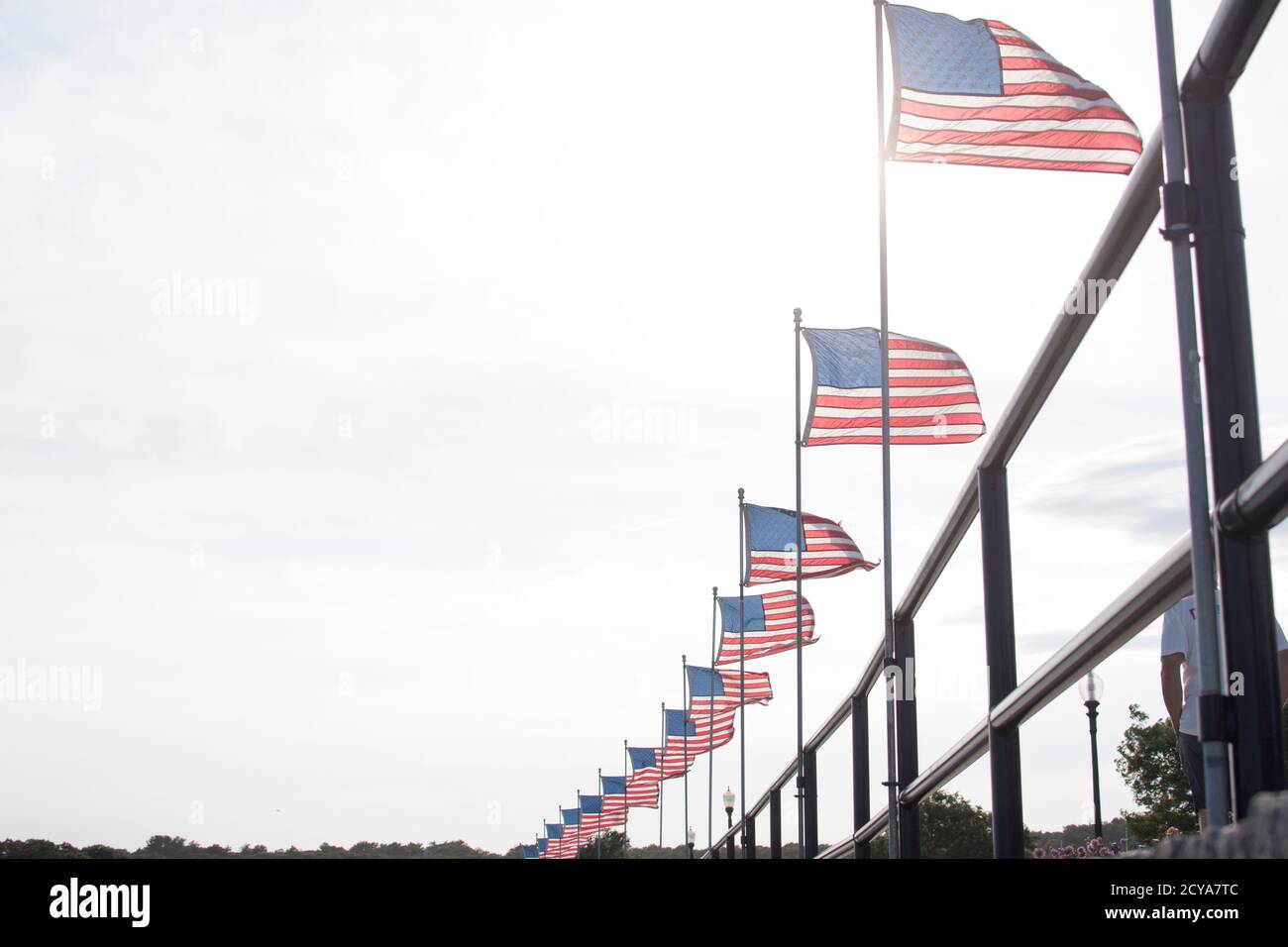 American flags lined up along the coast line Stock Photo - Alamy