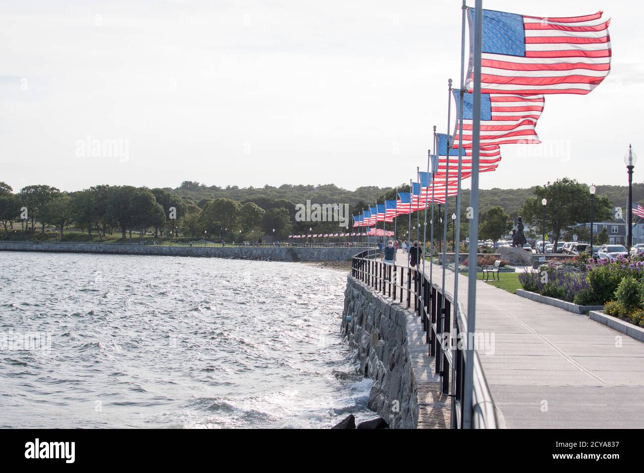 American flags lined up along the coast line Stock Photo - Alamy