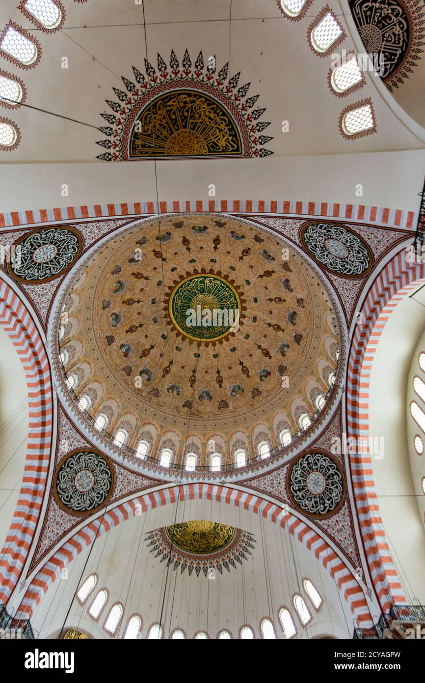 The ceiling domes of the Blue Mosque in Istanbul, Turkey Stock Photo ...
