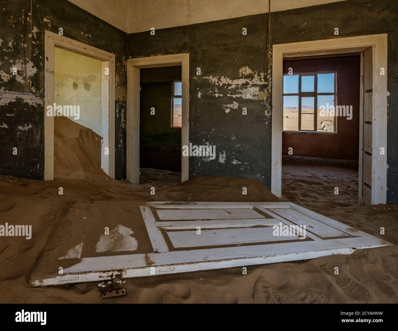 Sand has invaded and taken over these rooms in Kolmanskoppe, Namibia ...