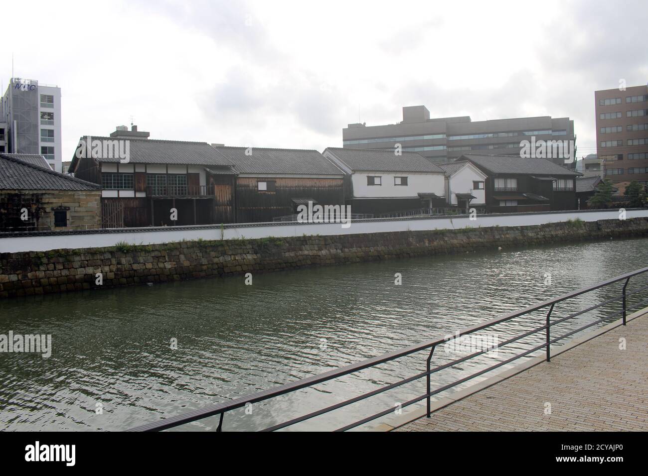 Dejima embarkment wall in Edo period in Nagasaki by the river. Taken in ...