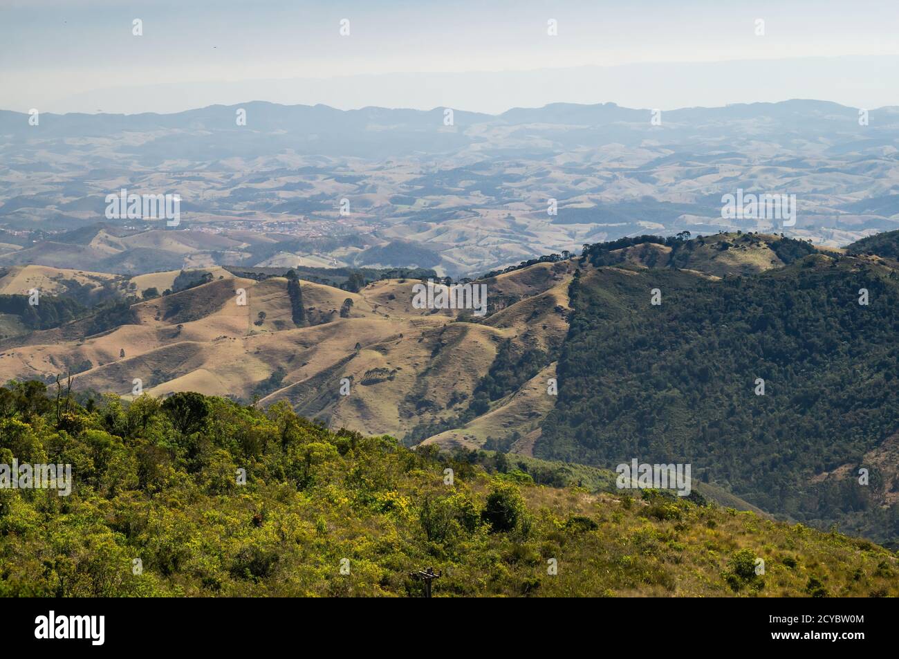 The surrounding mountainous green landscape of Cunha countryside region ...