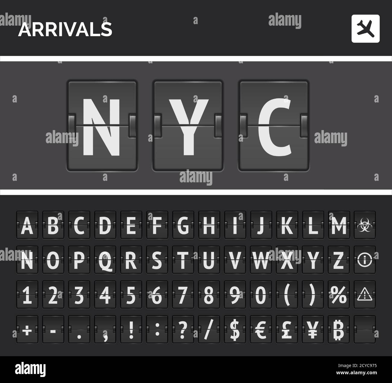 Flight board flip font vector concept with numbers and symbols Stock ...