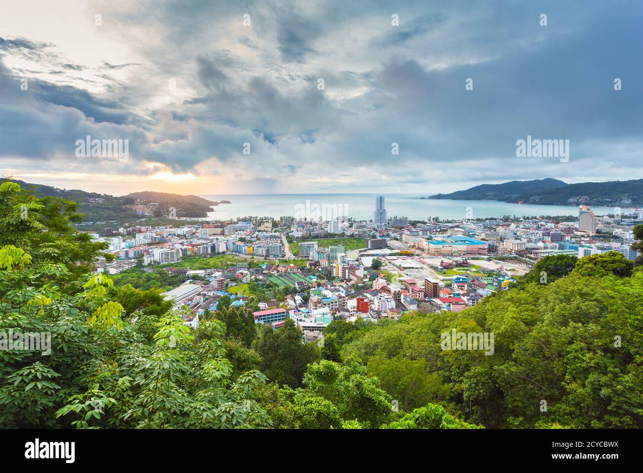 Landscape twilight city view with sunset in Phuket, Thailand Stock ...