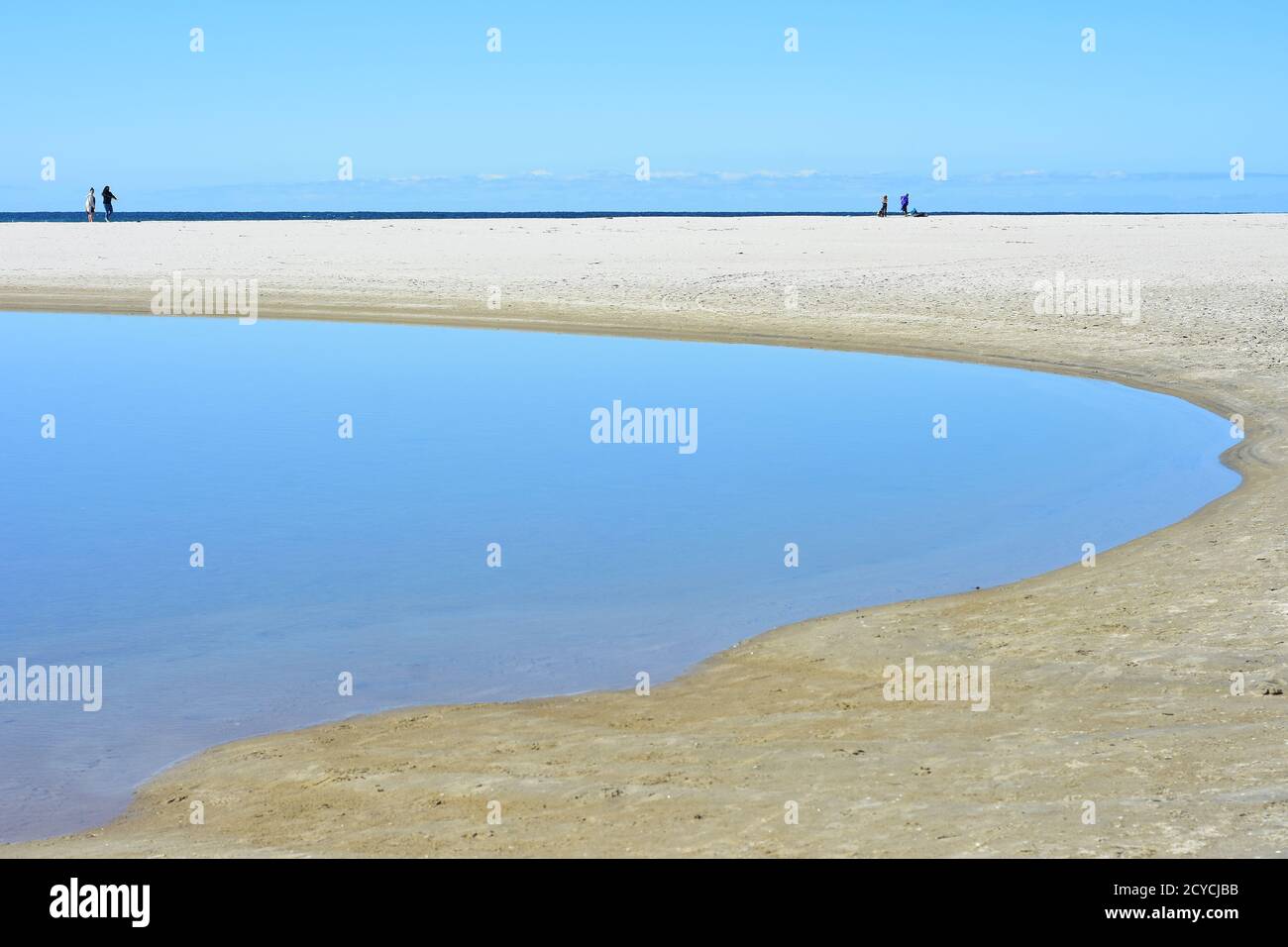 Large stretch of beach sand protecting estuary from oceanic surf on ...