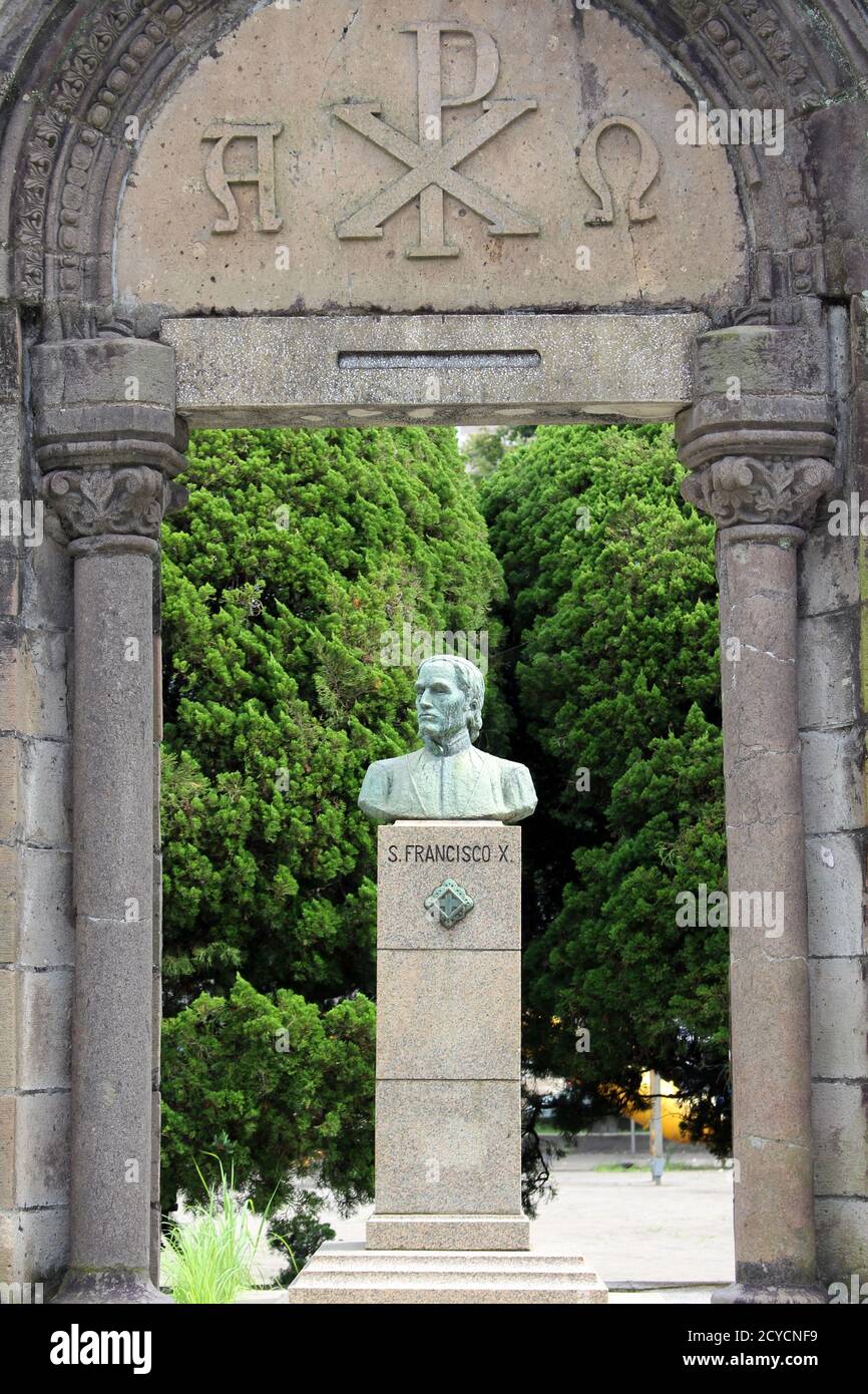 Statue of Francis Xavier around ancient gate at Xavier Park in ...