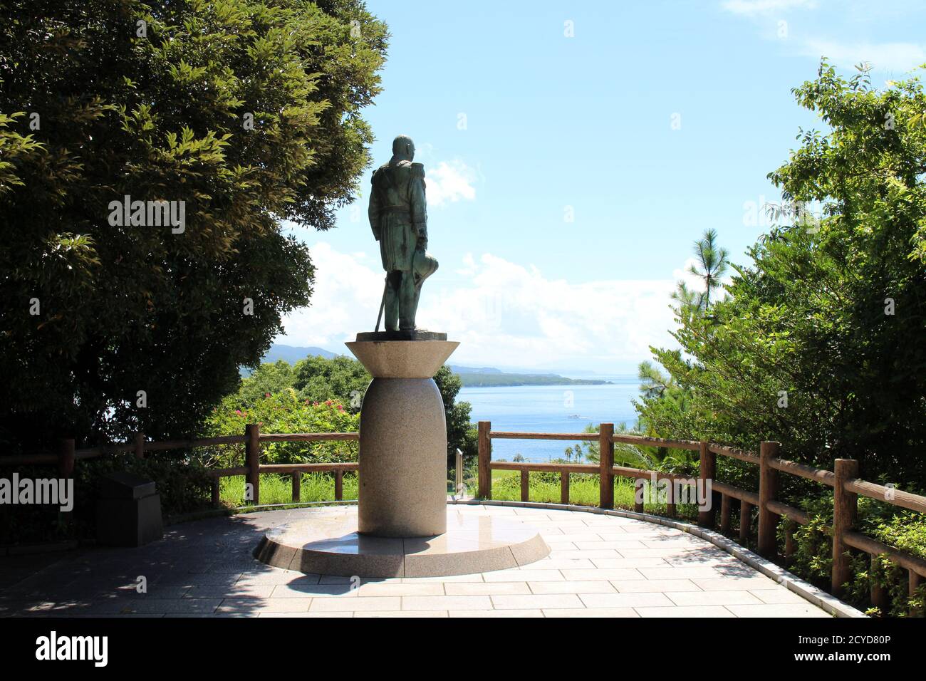 Statue of Admiral Togo Heihachiro overlooking sea in Tagayama Park in ...