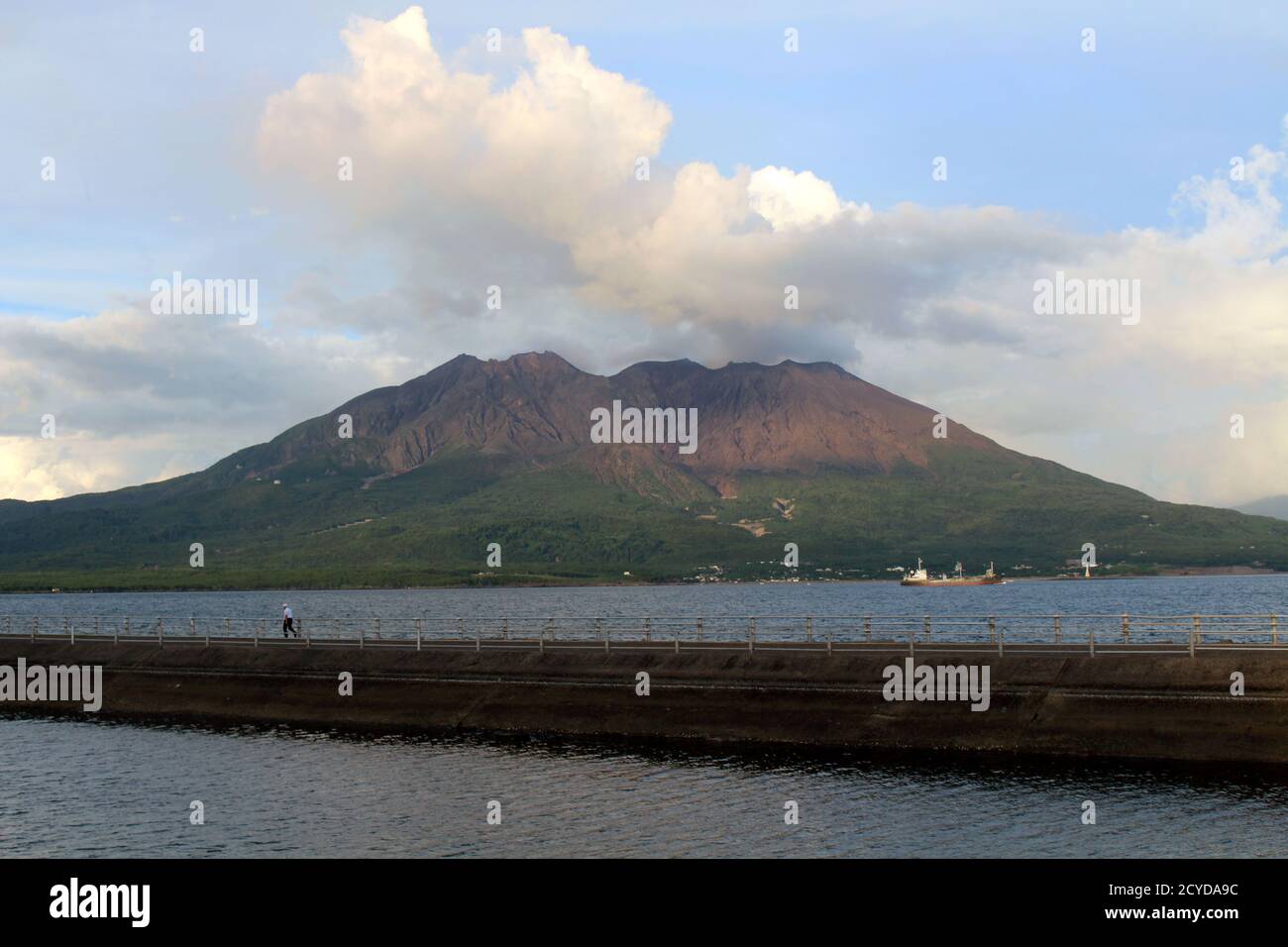 Sakurajima seen around Kamoikekaizuri Park during sunset. Taken in ...