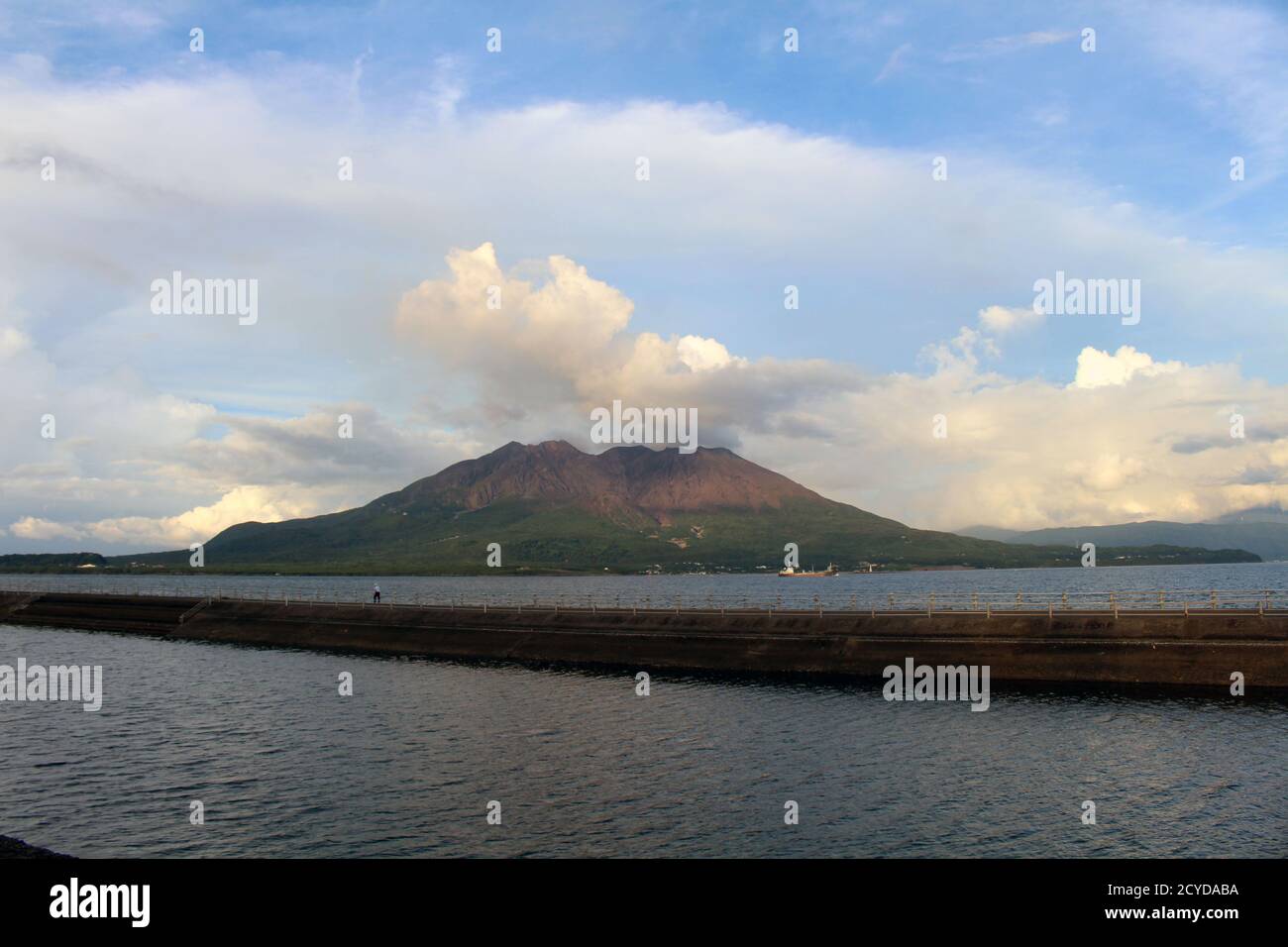 Sakurajima seen around Kamoikekaizuri Park during sunset. Taken in ...
