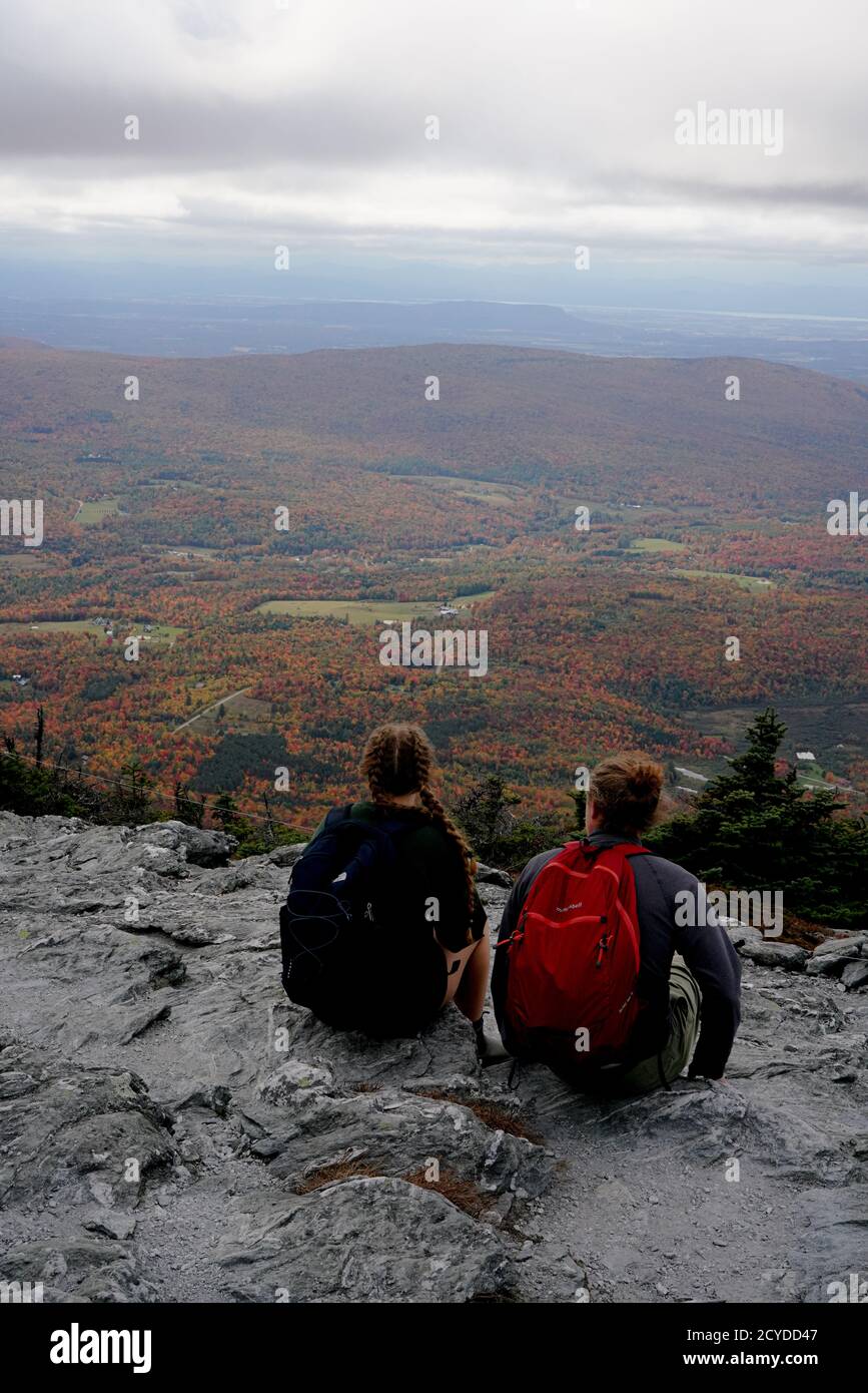 Backpackers on the summit of Mt. Abraham in the Green Mountains ...