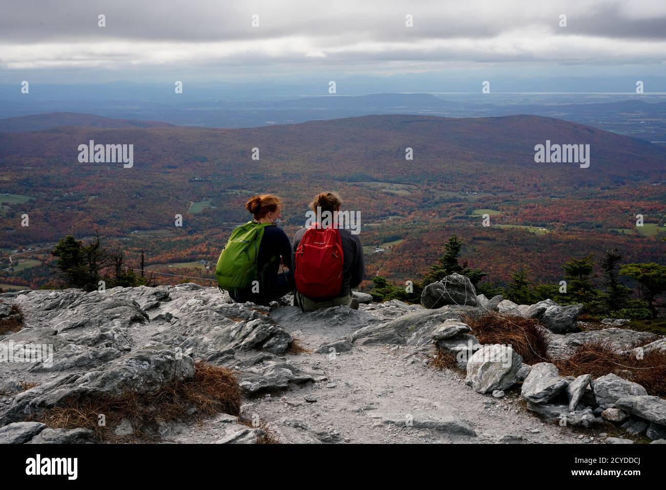 Backpackers on the summit of Mt. Abraham in the Green Mountains ...