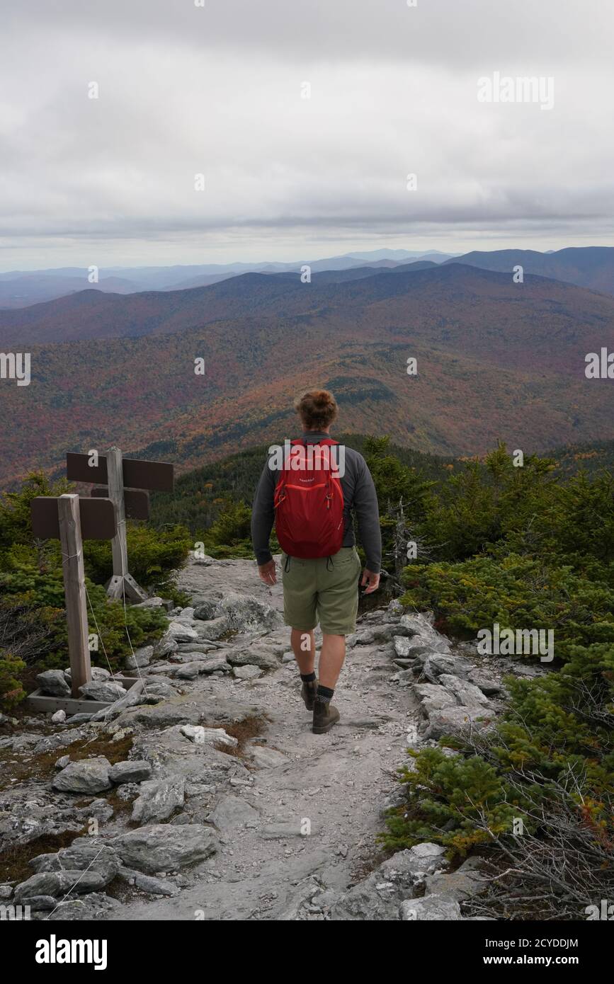 Backpackers on the summit of Mt. Abraham in the Green Mountains ...