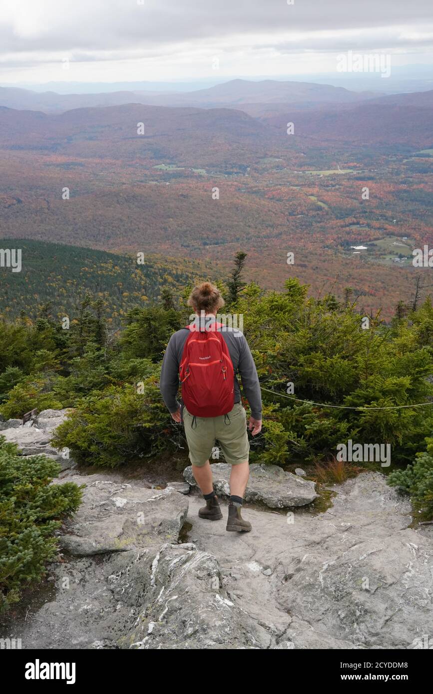 Backpackers on the summit of Mt. Abraham in the Green Mountains ...