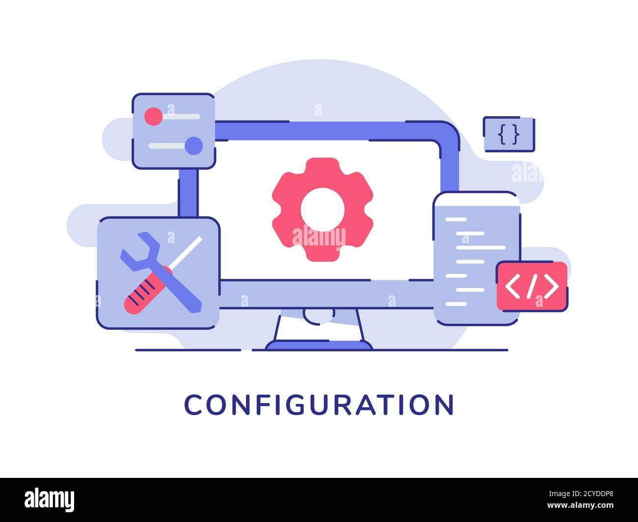 Configuration Gear On Display Computer Screen Setting Screwdriver Wrench Coding Code White