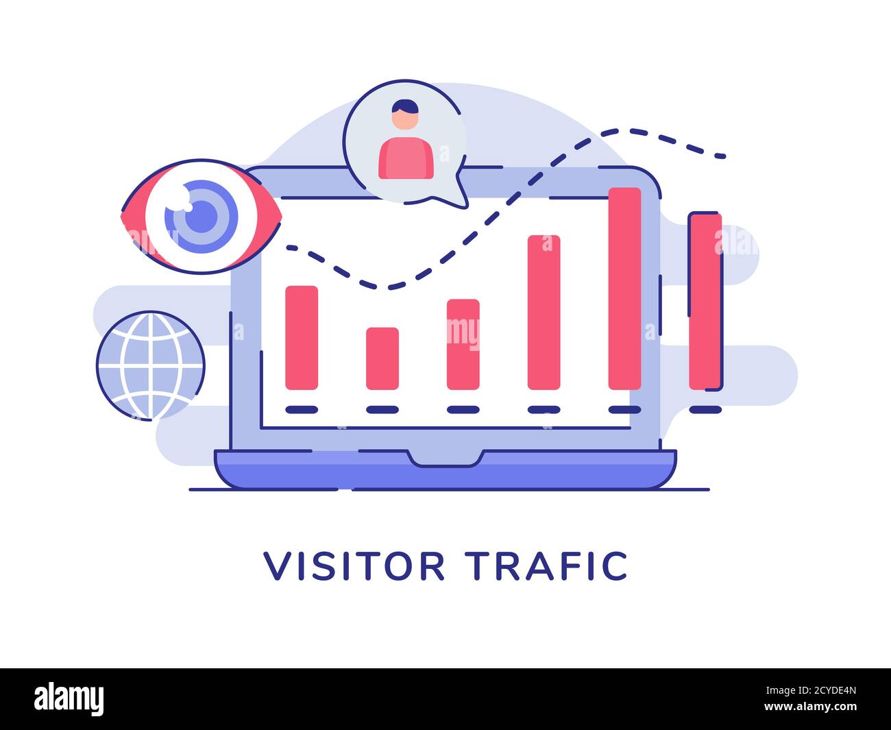 Visitor traffic concept statistic bar chart on display laptop screen ...