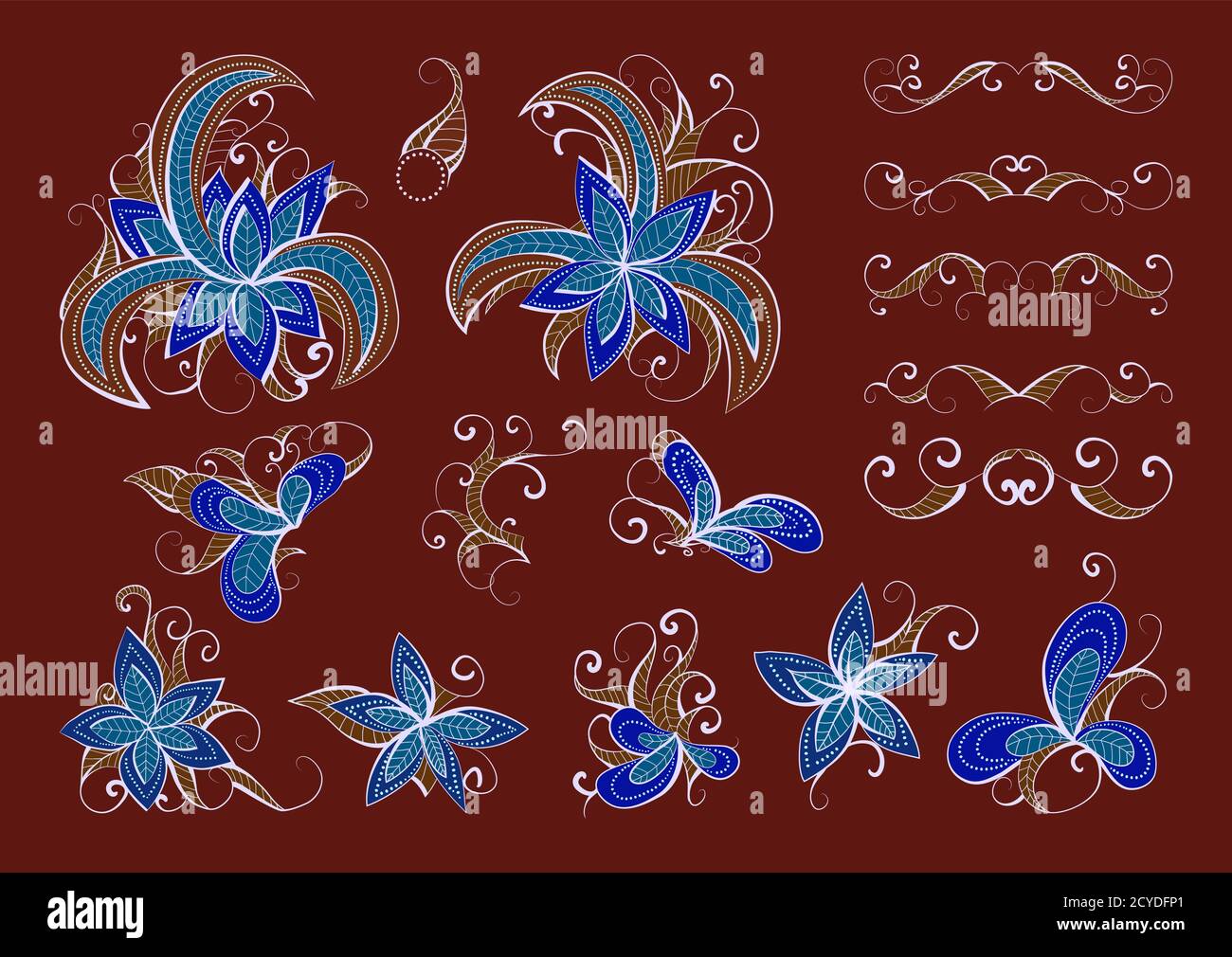 Set of vector floral elements and objects for design. Collection of ...